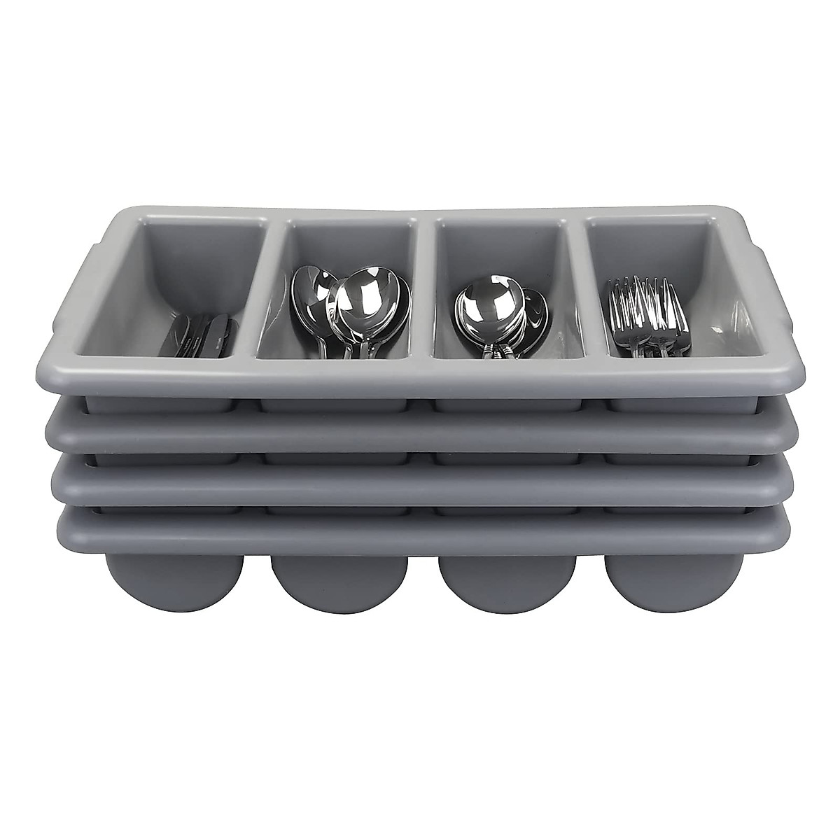 Rinboat 4-Pack Plastic 4-Compartment Cutlery Bin, Commercial Cutlery Holder, Gray