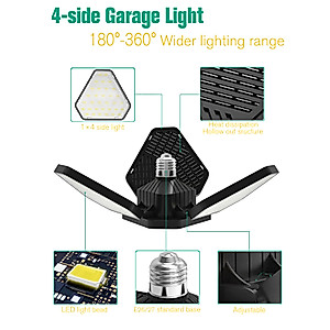 STODER Garage Lights Ceiling LED Adjustable Angles 120W 12000 Lumens 6500K Daylight Deformable Garage Ceiling E26/E27 Light Suitable for Garage Shop Basement Workshop (2Pack)