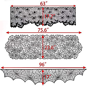 Sunnyglade 8 Pack Halloween Spider Cobweb Lace Tablecloth Set,Fireplace Mantel Scarf & Lace Table Runner & Round Table Cover & Spider Lampshade & Rectangular Placemat for Halloween Party Decorations
