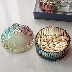 300ml/10oz Colorful Glass Candy Dish with Lid Tent Shaped Crystal Candy Jar Apothecary Jar Wedding Candy Buffet Jar Food Jar Biscuit Containers Decorative Jewelry Box