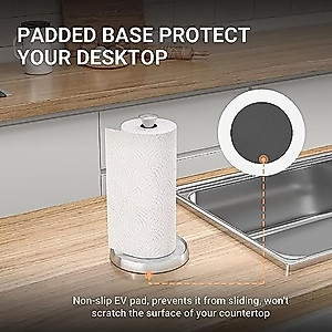 Swaitee Paper Towel Holder, One Hand Tear Countertop Paper Towel Holder for Standard & Jumbo Rolls, Stainless Steel Paper Towel Holder with Anti-Slip Weighted Base for Kitchen and Bathroom(Silver+ABS)