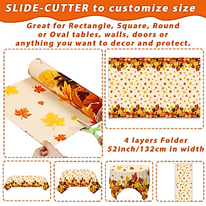 Fall Pumpkin Tablecloth Roll 52 in x 100 Ft with Slide Cutter Thanksgiving Fall Party Table Cloth Roll Maple Leaf fall Table Cover for Autumn Events Family Banquet Parties and Celebrations(Plastic)
