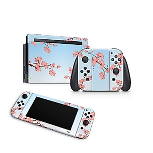 ZOOMHITSKINS Compatible with Switch Skin Cover Blurry Opal Asia Coral Rossy Pink Japan Nature Leave Pink Romantic 3M Vinyl Decal Sticker Wrap, Made in The USA