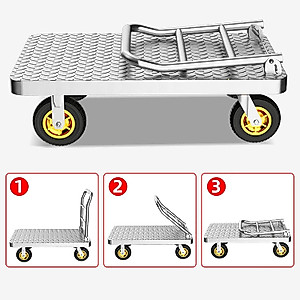 Platform Truck Heavy Platform Truck with 4 Wheels Folding Push Cart Stainless Moving Dolly Cart Load 150kg Flatbed Cart Light Flat Bed Wagon Reliable