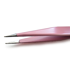 Precision Stainless Steel Eyebrow Tweezers Set In Pointed And Slanted Tip, Curved Brow Scissors, Comes With Pink Travel Case