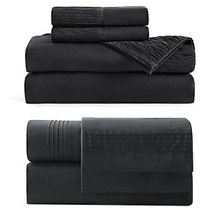 Bedsure Full Size Sheet Set Black Bundle Deep Pocket Full Size Sheet Set Fits Mattresses Up to 24" Thick