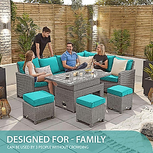 YQNUCO Patio Cushion Covers Replacement, Outdoor Cushion Covers for Patio Furniture Waterproof with Zipper, Washable Wicker Rattan Sectional Sofa Couch Chair Cover Set with Ties (Lake Blue, 14 PCS)