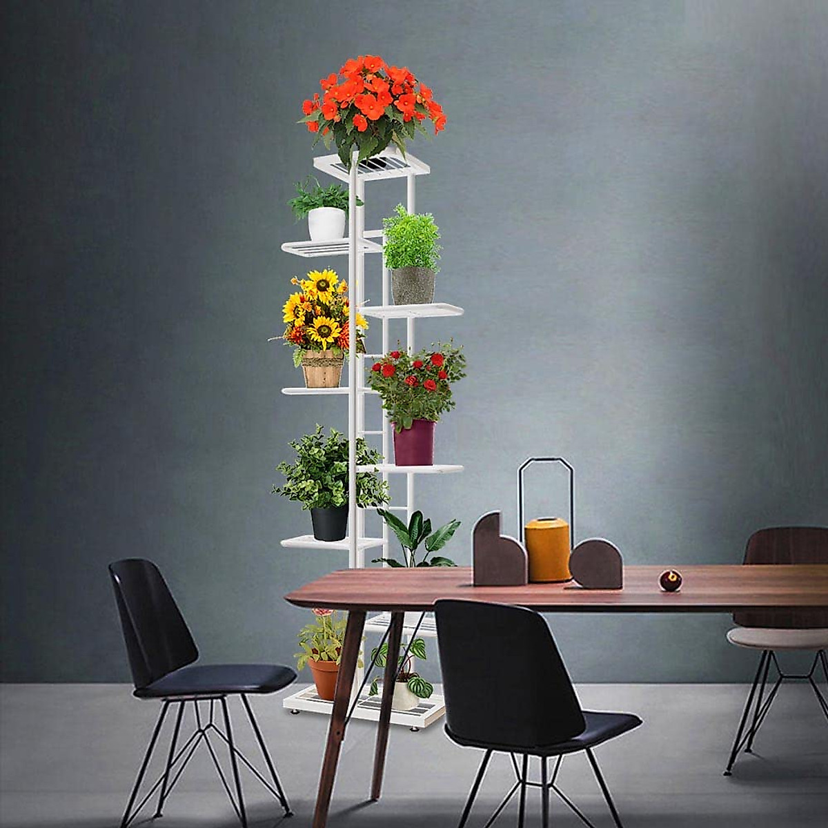 MTB Garden 8 Tier Metal Plant Stand for Indoor Outdoor Flower Pot Display Planter Shelf, White