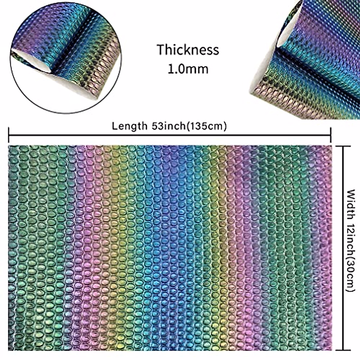 HYANG Holographic Purple to Blue Embossed Iridescent Ellipse PU Faux Leather Sheets 1 Roll 12"X53"(30cmX135cm), Faux Leather Suitable for Crafts Making Leather Earrings, Bows, Handbag ，Sewing