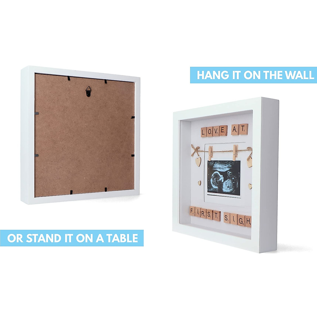 boom moments Sonogram Picture Frame | Scrabble Style Letters | Keepsake Baby Ultrasound Frame | Best Baby Announcement | Love at First Sight (10 x 10 Inches)