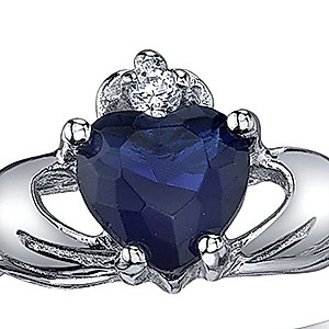 Sterling Silver 925 Irish Claddagh Friendship & Love Simulated Sapphire Blue Heart CZ Cubic Zirconia Ring 8