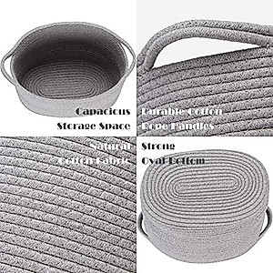 Sea Team Oval Cotton Rope Woven Storage Basket with Handles, Diaper Caddy, Nursery Nappies Organizer, Baby Shower Basket for Kid's Room, 12.2 x 8 x 9 Inches (Small Size, Grey)
