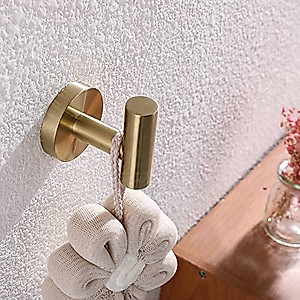 ZWTNBFST Bath Towel Hook Wall-Mounted SUS 304 Stainless Steel Coat Hook for Bathroom Kitchen Livingroom Garage Hotel Brushed Finish 2 Pcs (Brushed Gold)