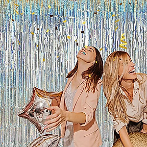 3 Pcs Sliver Metallic Foil Curtains,3.28ft x 6.56ft Laser Glitter Fringe Rain Curtain Shine Photo Booth Backdrop Tinsel Curtain Streamer for Wedding Christmas New Year Baby Shower Bachelorette Party