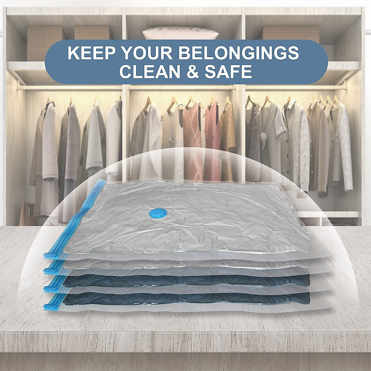 RoomiPro Space Saver Vacuum Storage Bags, 8 Medium Vacuum Sealer Bags with Pump, Storage Vacuum Sealed Bags for Clothing, Comforters, Blanket Storage, Bedding