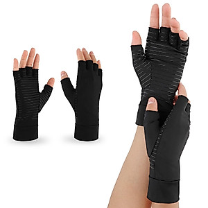 COMNICO 1 Pair Compression Arthritis Gloves Breathable Fingerless Compression Gloves Copper Infused Non-slip Gloves for Women Men Relieve Hand Pain Rheumatoid Pains (L)