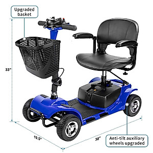 1inchome 4 Wheel Mobility Scooter, Electric Power Mobile Wheelchair for Seniors Adult with Lights- Collapsible and Compact Duty Travel Scooter w/Basket Extended Battery Light Blue
