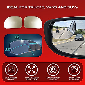 Blind Spot Convex Car Mirror: XLarge Rear View | Rearview Automotive Mirror for Car Exterior Accessories and Interior for Women/Men (2Pack)