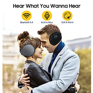 LC-dolida Bluetooth Earmuffs for Winter Women Men, Ear Warmers Headphones Ear Muffs Fluffy with Music HD Speakers Calling for Outdoor Winter Running Cycling Camping, Ice Fishing Skating, Walking Dog