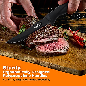 NutriChef Steak Knife Set of 8 - Premium Serrated Stainless Steel Kitchen Knife Set - Ergonomic Design, Sharp Blades, Non-Stick, & Rust-Resistant - Perfect for Home, BBQ's & Restaurants Black