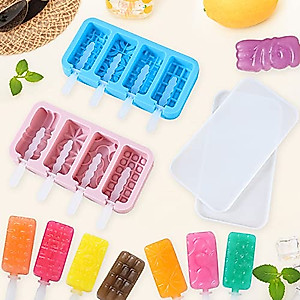 2Pcs 4-cavity Ice Popsicle Molds, 1pcs Love Shape and 1pcs Braided shape, Silicone Tray Each With Lids and 4 Slots and 4 Plastic Sticks - Ideal for Homemade Ice Cream, Cheese, Chocolate, etc