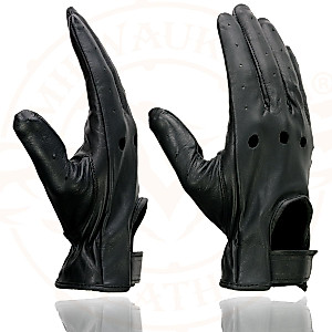 Milwaukee Leather SH247 Men's Black Leather Unlined Classic Style Driving Gloves - Medium