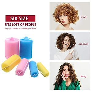 Syhood 56 Pcs Foam Sponge Hair Rollers Soft Sleeping Curler 6 Sizes Flexible Hairdressing Sponge Curler Rat Tail Comb for Hair Styling(Mixed Color)