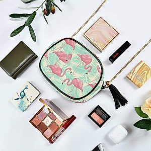 ALAZA PU Leather Small Crossbody Bag Purse Wallet Pink Flamingo Tropical Palm Leaf Cell Phone Bags with Adjustable Chain Strap & Multi Pocket