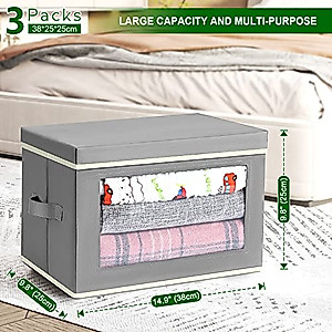 homsorout Storage Bins with Lids, Fabric Storage Baskets with Window, Foldable Cube Storage Boxes with Handles, Closet Organizers and Storage Bins for Clothes, Toys, Books, 3 Packs, Grey