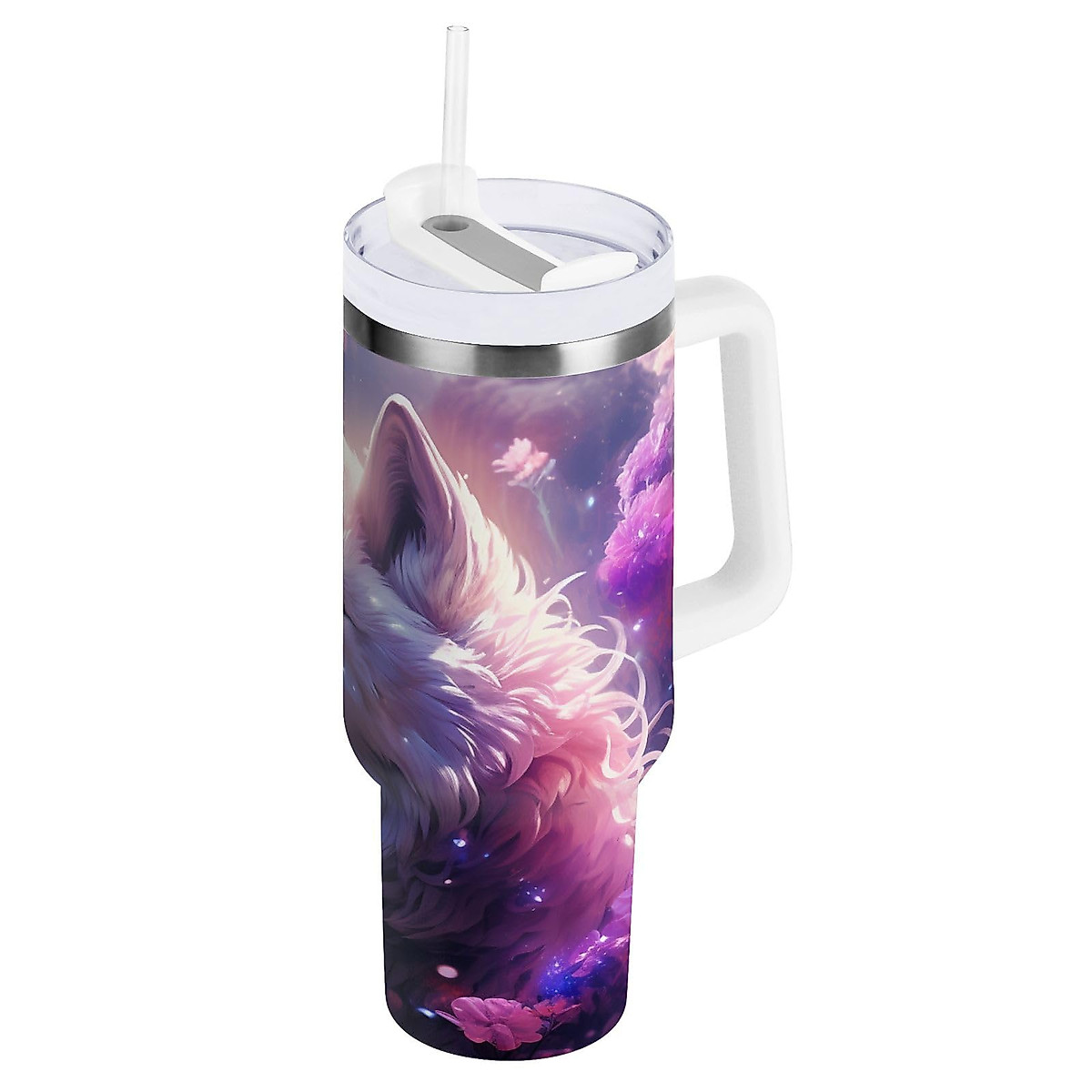 ARGTILDN 40 oz Tumbler Wolf Cloud Galaxy Insulated Travel Mug with Handle and Straw Lid Stainless Steel Vacuum Coffee Cup Tea Beverage Container Water Bottles for Car Sports office