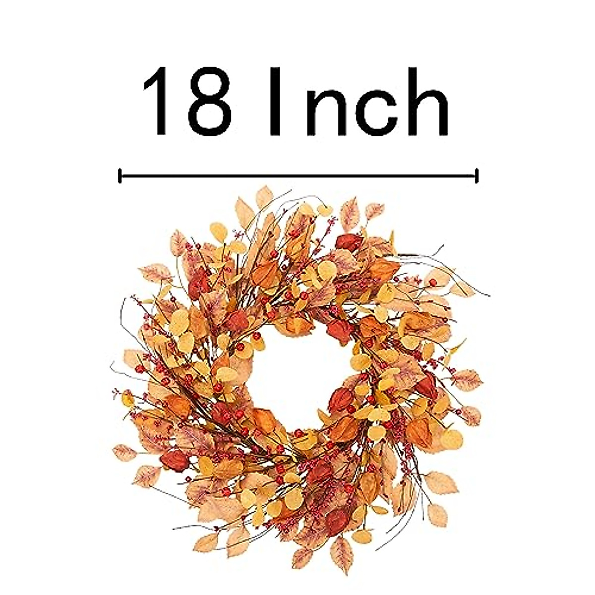VGIA 18 Inch Fall Wreath Fall Leaves Wreath Autumn Wreath for Front Door Artificial Autumn Wreath with Cape Gooseberries and Berries Fall Decorations with Fall Plants for Home Wall and Window