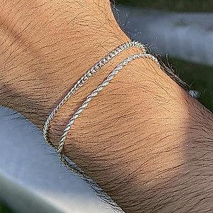 Poaiiu Silver Layered Chain Bracelets Sets for Men Women Silver Rope Figaro Cuban Link Chain Bracelets Set Men Jewelry Gifts for Dad Boyfriend Husband