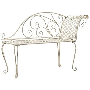 vidaXL Patio Chaise Lounge Garden Ourdoor Lawn Backyard Bench Seating Seat Home Furniture Home Brown Metal Antique Scroll-Patterned