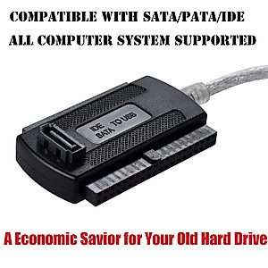 Warmstor SATA/PATA/IDE Hard Drive to USB 2.0 Adapter Converter Cable for 2.5" 3.5" Hard Disk HDD SSD with External AC Power Supply, Compatible with All Computer System PC Desktop Laptop