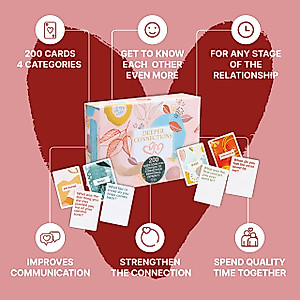 VNS Creations Deeper Connections - 200 Couples Conversation Cards - Build Strong Relationships and Deeper Intimacy - Couples Card Games for Adults - Couple Games for Date Night - Games for Couples