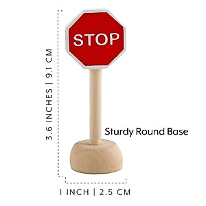 Attatoy Kids Wooden Street Signs Playset (14-Piece Set), Wood Traffic Signs Perfect for Car & Train Set