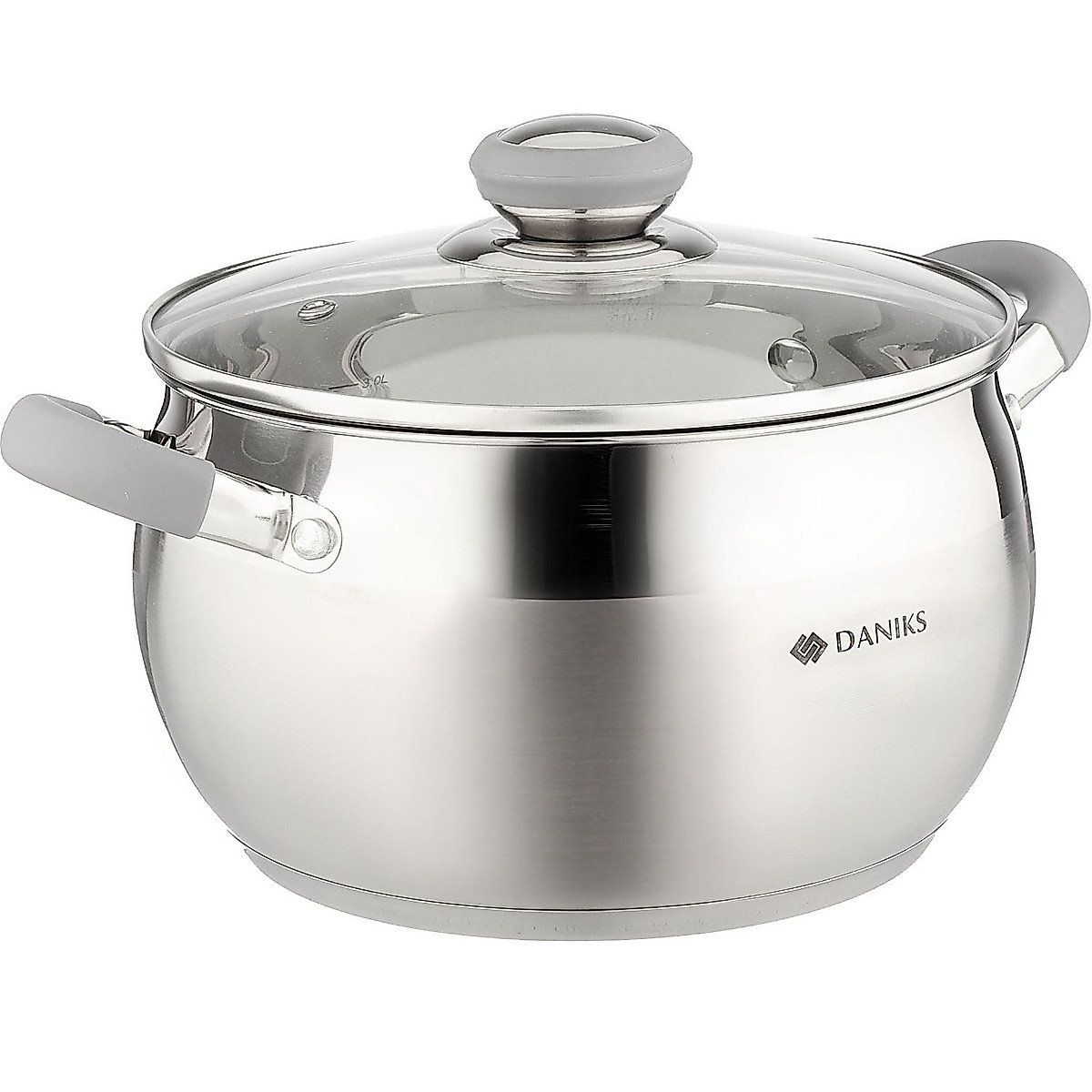 Daniks Modern Stainless Steel Stock Pot with Glass Lid | Induction 4 Quart | Dishwasher Safe Pot | Heatproof Handles | Soup Pasta Stew Pot | Silver