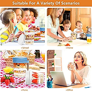 Overnight Oats Containers with Lids and Spoon, Wide Mouth Mason Jars 16 Oz Overnight Oats Jars with Measure Mark, 2 Pack Oatmeal Container Glass Mason Jars for Overnight Oats Salad Yogurt (White/Blue)