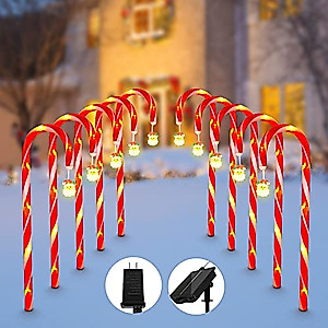 Christmas Lights Outdoor Waterproof, 10 Pcs 21’’ Candy Cane Lights Solar Outdoor Lights with 8 Lighting Modes,2 Types of Power Supply Solar Powered & Plug-in for Garden,Home Christmas Decorations