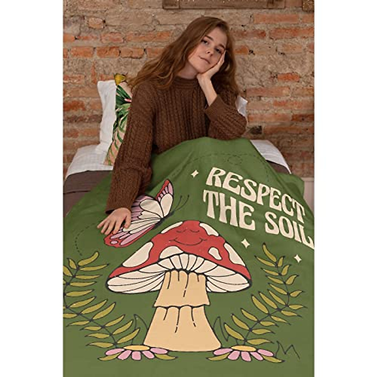 A Mushroom and A Butterfly with The Quote Respect The Soul Throw Blanket Lightweight Soft Plush Fluffy Flannel Blankets for Couch Bed Sofa (XS 30"x40" Inch for Toddler/Puppy)