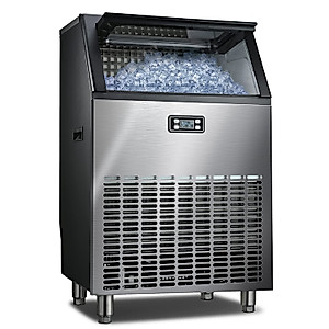 Commercial Ice Maker Machine Self Clean, 200lbs/24H Stainless Steel Ice Machine 105 Cubes/Batch in 11-18 Minutes with 48lbs Ice Storage Bin, Freestanding Ice Maker for Restaurant/Home/Food Truck