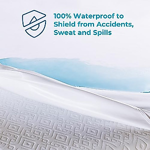 Linenspa Mattress Protector Queen - Five Sided Queen Mattress Protector Waterproof Mattress Cover – Soft Breathable Bed Protector - Fitted Sheet Style - Deep Pocket Up to 14”