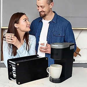 Ibyx Сoffee Pod Holders for K Cups - 2 Tier Coffee Pod Sliding Drawer for 20 K Cups Storage Capacity - Elegant Plexiglass Top and Metallic Coffee Pod Rack - Kitchen Counter Organizer (Black)