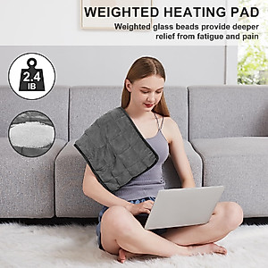 JKMAX Weighted Heating Pad XL - 2.4lb Electric Heating Pads for Back Pain Relief Cramps with 10 Heating Settings｜6 Auto Shut Off - Fast Heat Dry & Moist Therapy Options 12x24 Heat Pad Washable (Grey)