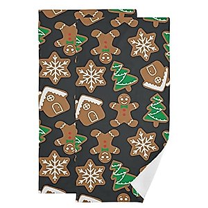 VIGTRO Christmas Gingersnap House Bath Hand Towels 2 Pack, Winter Kitchen Towels Gingerbread Man Ultra Soft and Highly Absorbent, Xmas Tree Cute Decorative Fingertip Towel for Home, Bathroom, Kitchen