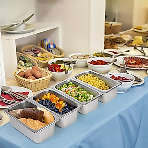 TOPZEA 4 Pack Hotel Pans, 1/4 Size 4" Deep Stainless Steel Steam Table Serving Pan, Buffet Dinner Catering Food Pans, Warmer Breading Tray Batter Pan for Restaurant Salad Bar Party Supplies