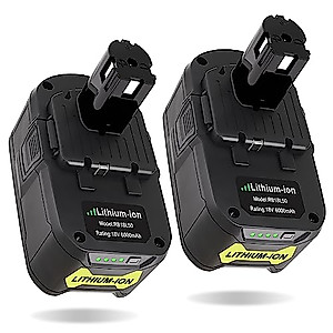 KUNLUN 2Pack 6.0Ah 18-Volt Replacement for Ryobi 18V Lithium Battery ONE+ Plus P108 P102 P103 P104 P105 P107 P109 P122 PBP005 RB18L50 Cordless Power Tools