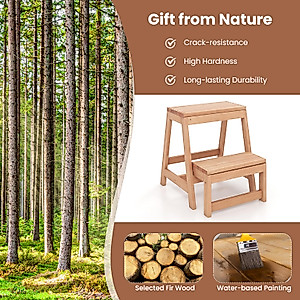 Giantex Folding Step Stool, Wooden 2-Step Stool for Kids & Adults, Holds up to 550Lbs, Portable Plant Stand, Multipurpose Storage Shelf, Stepping Stool for Kitchen Living Room (15.5" Wx20 Dx17.5 H)