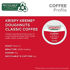 Krispy Kreme Classic, Single-Serve Keurig K-Cup Pods, Medium Roast Coffee, 12 Count (Pack of 6)