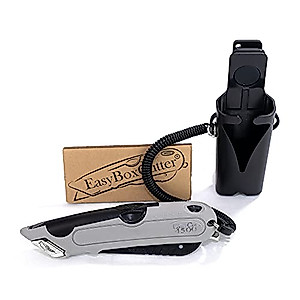 Modern Box Cutter, auto retract, blade vanishing technology, extra tape cutter at back, dual side edge guide, 1 blade depth setting, 2 blades and holster - Grey/Black Color 4500